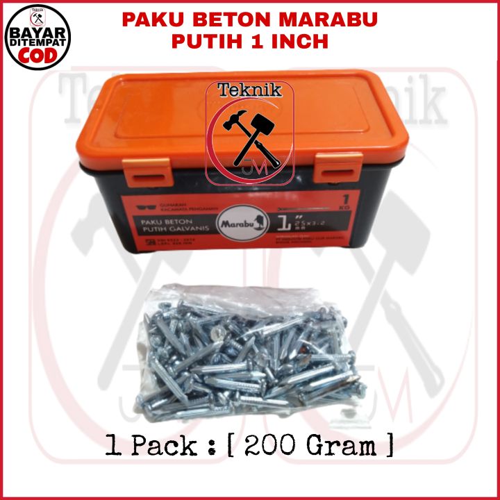 Paket 1 Pack Paku Beton Marabu Putih Baja 1 INCH [ 200 Gram ] Panjang 2 ...