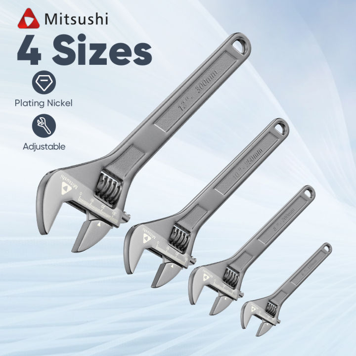 Mitsushi Adjustable Wrench 12/10/8/6 Inch Heavy Duty Enlarge Open ...