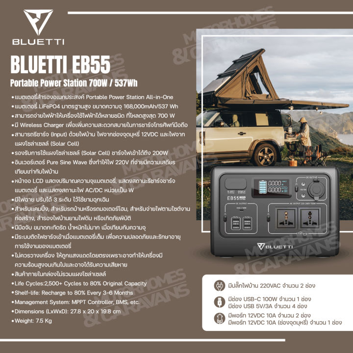 Bluetti EB55 Portable Power Station ความจุ 700W/537Wh แบตเตอรี่สำรอง ...