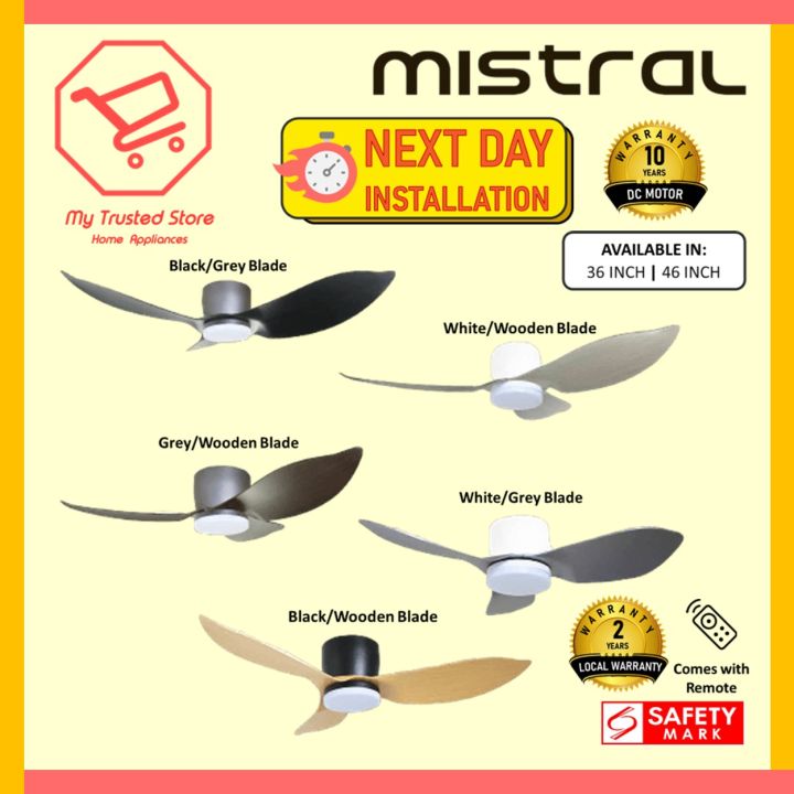 Mistral Solar DC Motor Ceiling Fan with 3 Tone Dimmer LED Light Kit and Remote Control ...