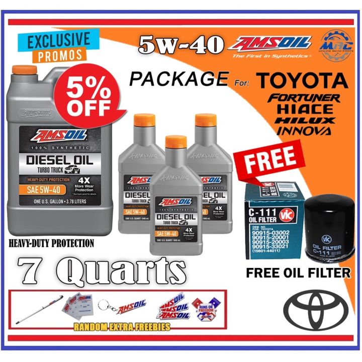 AMSOIL Heavy Duty Turbo Truck 5w40 Diesel Oil 7 Quarts plus oil filter ...