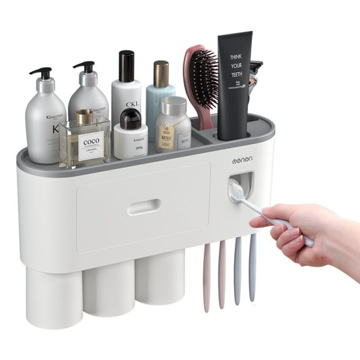 【ready stock】Wall-mounted Punch-free Toothbrush Holder And Toothpaste ...