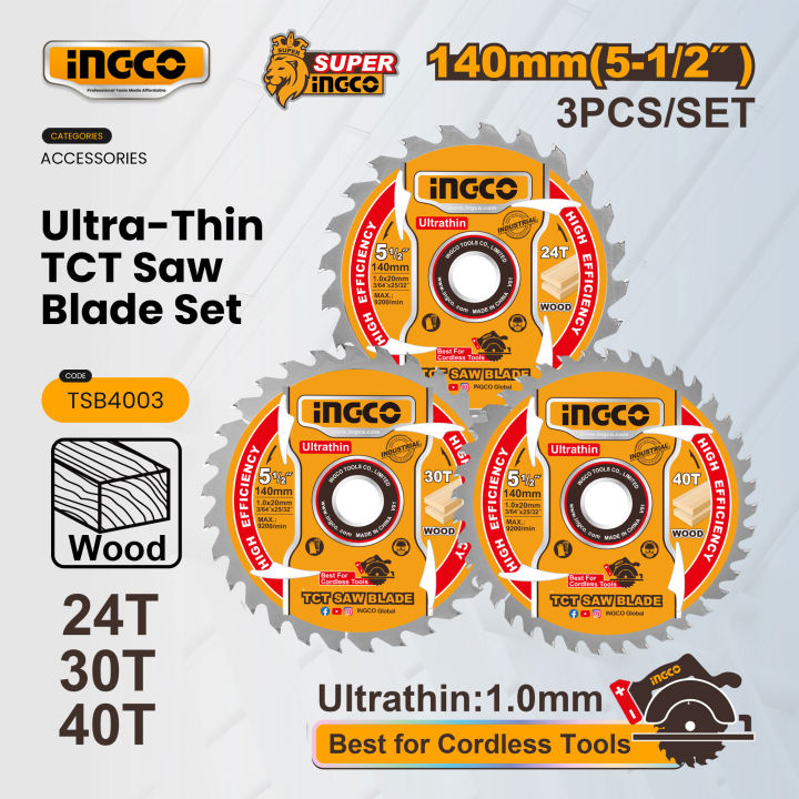 Ingco 3pcs 140mm TCT Circular Saw Blade Set 24T 30T 40T Ultra Thin Wood ...