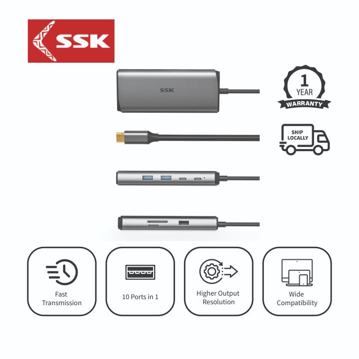 SSK SC207 Type C Adapter 1050MB/s 10Gbps USB C HUB USB3.2 Gen2 4K HDMI ...