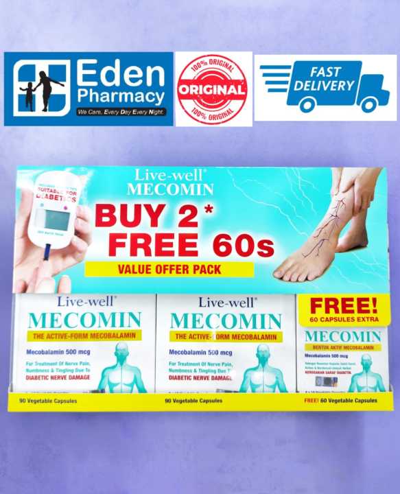 Live-well Mecomin [ mecobalamin 500 mcg B12 ] ( 90's + 90's + Free 60's ...