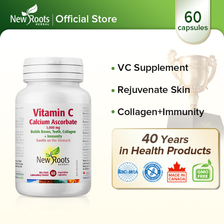New Roots Herbal Vitamin C Calcium Ascorbate Build Bones, Teeth ...