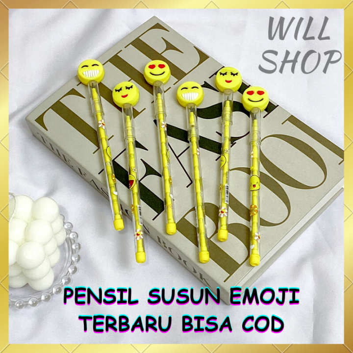 PENSIL SUSUN MURAH PENSIL PELURU PELOR MOTIF EMOJI KUNING TERSEDIA ...