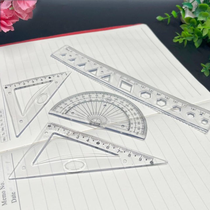 Ruler Set 4pcs Triangle Scale Ruler Setting Math Geometry Tool School ...