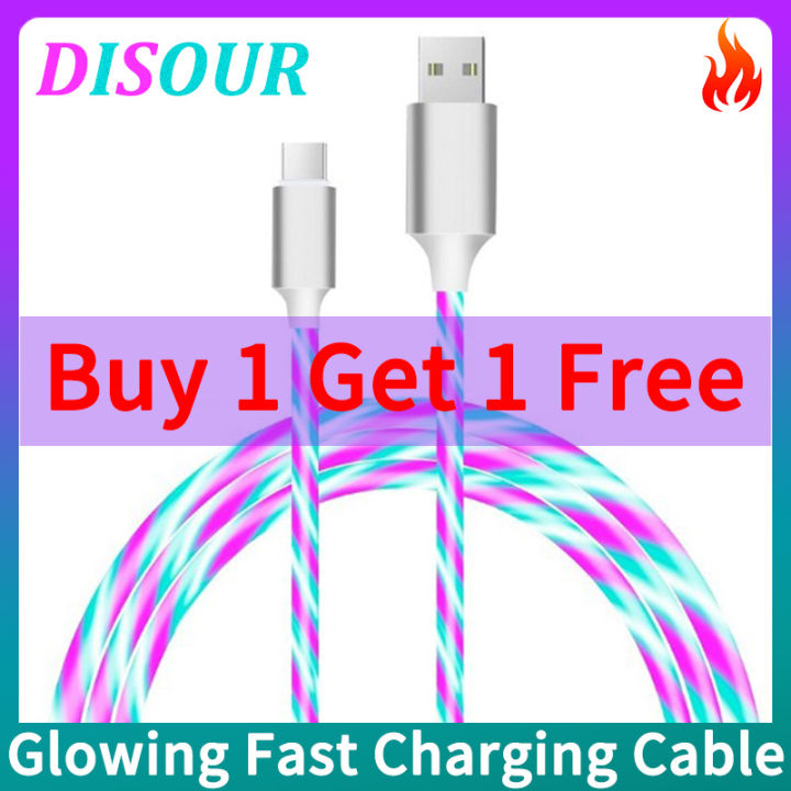 【Buy 1 Get 1 Free】DISOUR Glowing Charging Cable 2A Fast Charger Line ...