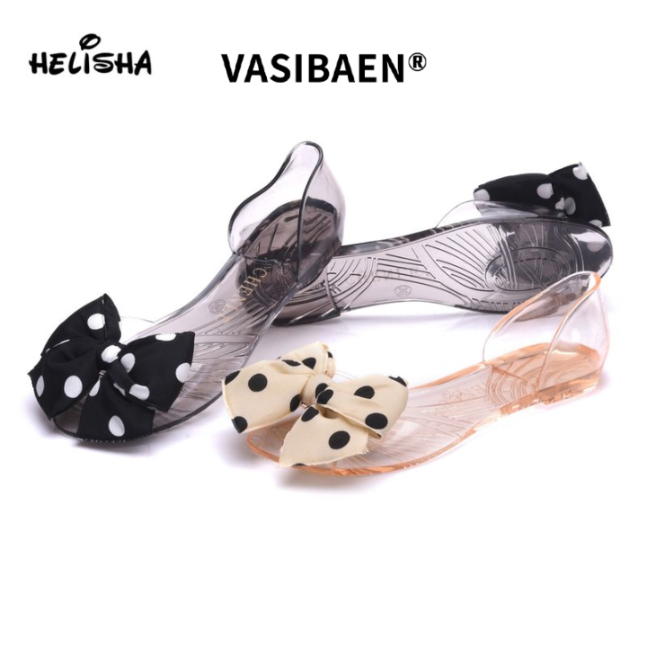 VASIBAEN รองเท้าแตะผู้หญิงลายคันธนูโปร่งใสของผู้หญิงแฟชั่นรองเท้าส้นแบน ...