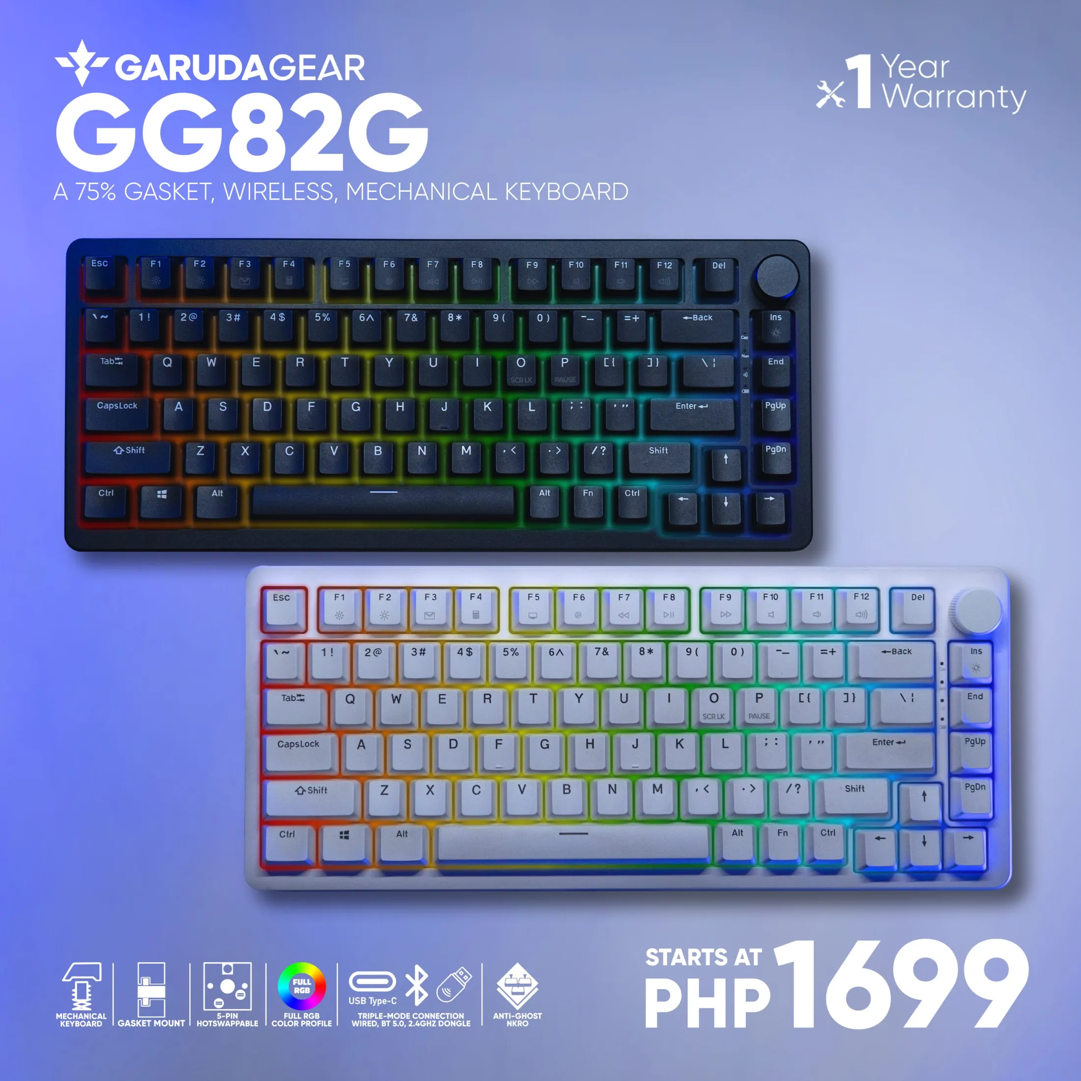 GARUDA GEAR GG82G GASKET MOUNT Tri-Mode Wireless, Hot Swappable, 75% ...