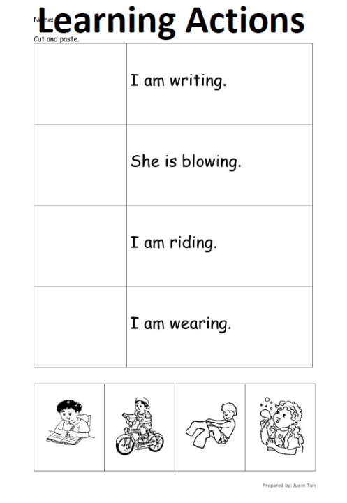 CL013 – Learning Action Verbs Exercise (Cut and Paste) PDF Version ...