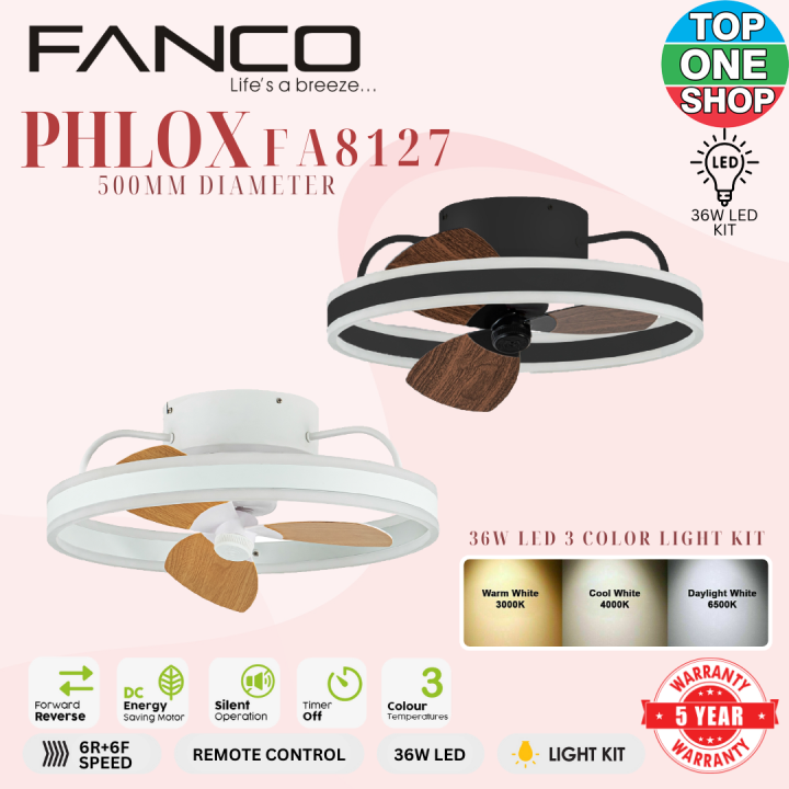 FANCO | PHLOX FA8127 500mm 3 Blade DC Motor 12 Speed R/F 36W 3C LED ...