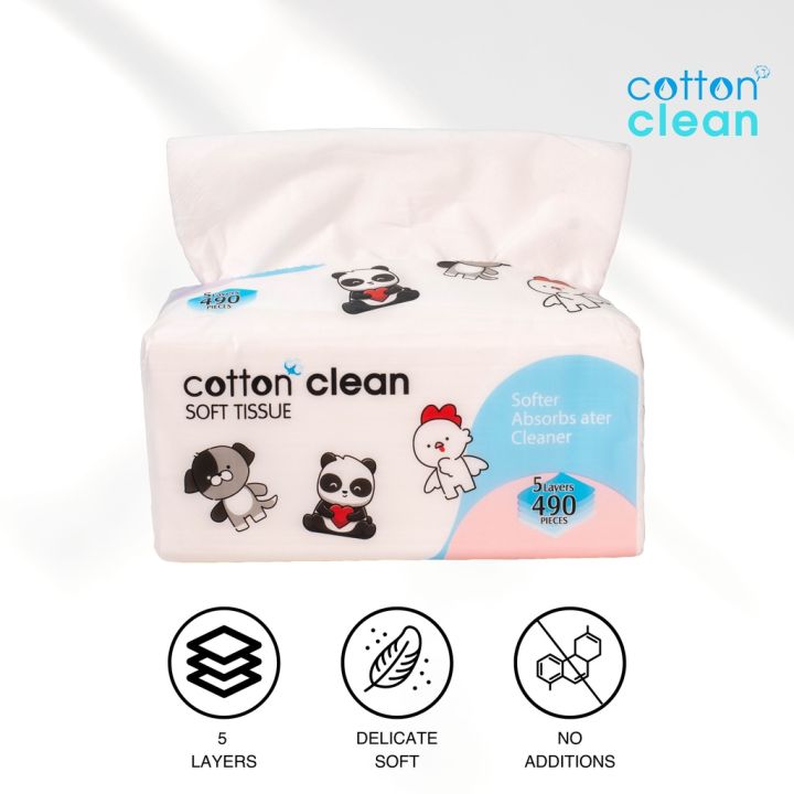 10 PACKS Cotton Clean Soft Tissue Paper 490 Sheets 5-PLY Soft Cleaning ...