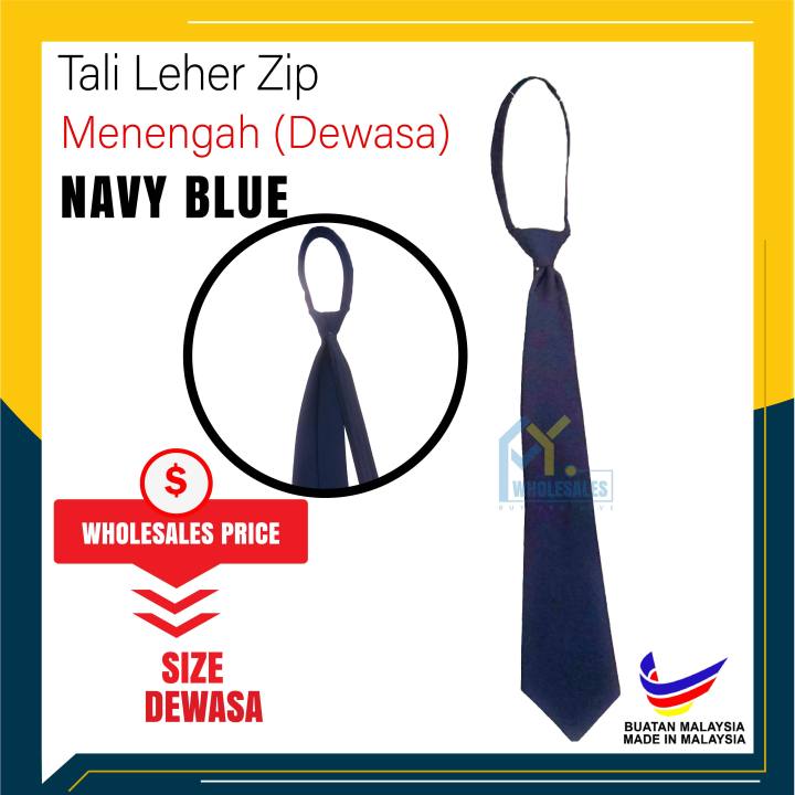 TIE DEWASA NAVY BLUE / TALI LEHER PENGAWAS SEKOLAH MENENGAH JENIS ZIP ...