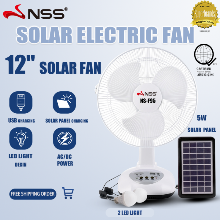 NSS Solar electric fan Rechargeable solar fan with panel 12"solar ...