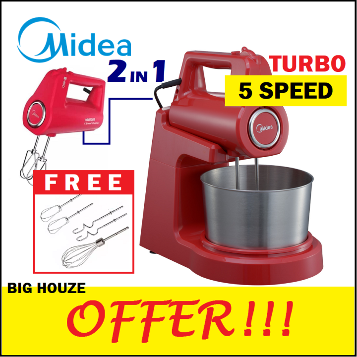 Midea SM0293 2 in 1 Stand Mixer 2L 400W 5 Speed with Turbo Function ...