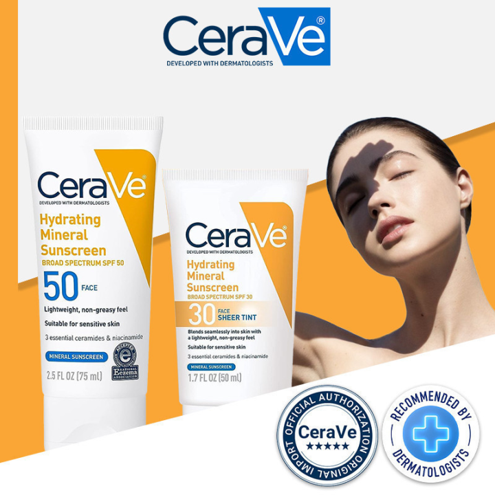 CeraVe Hydrating Mineral Sunscreen SPF 30 / 50 Lightweight Sunscreen ...