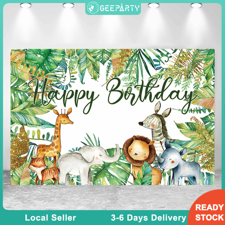 Cartoon Animal Backdrop For Jungle Safari Birthday Party Decorations ...