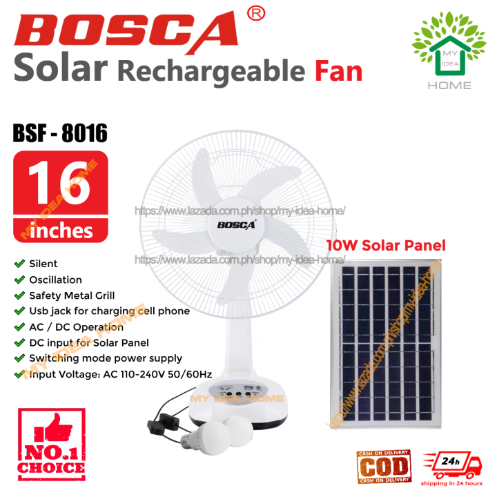 BOSCA Solar Recahrgeable Electric Fan Stand Fan with LED light TWO LED ...