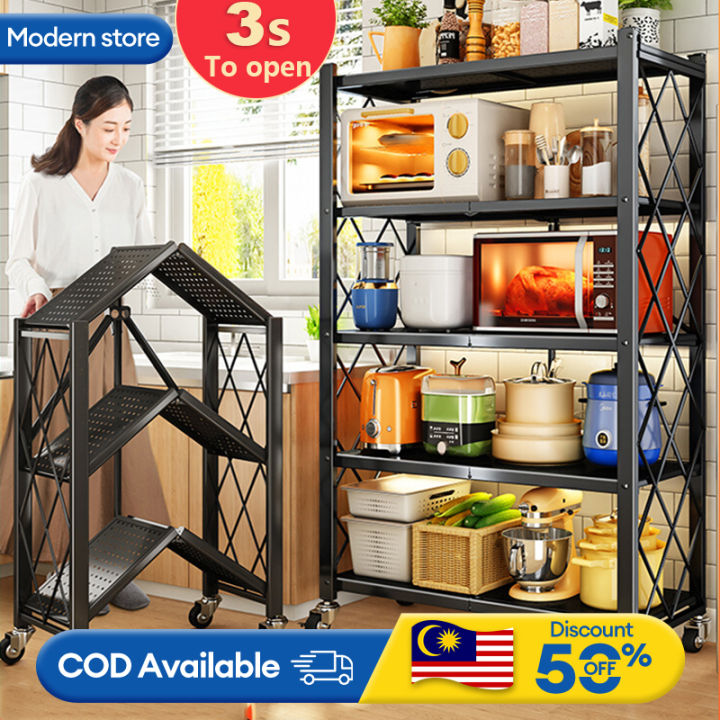 Foldable Storage Rack With Wheel Rak Dapur Kitchen Rack Microwave Oven ...
