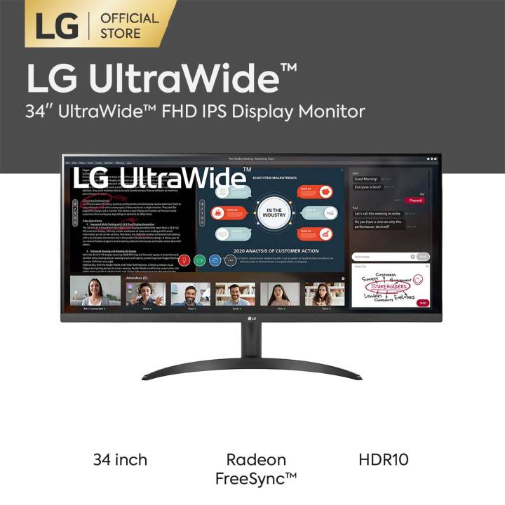 LG 34WP500 34'' UltraWide FHD HDR Monitor with FreeSync | Lazada
