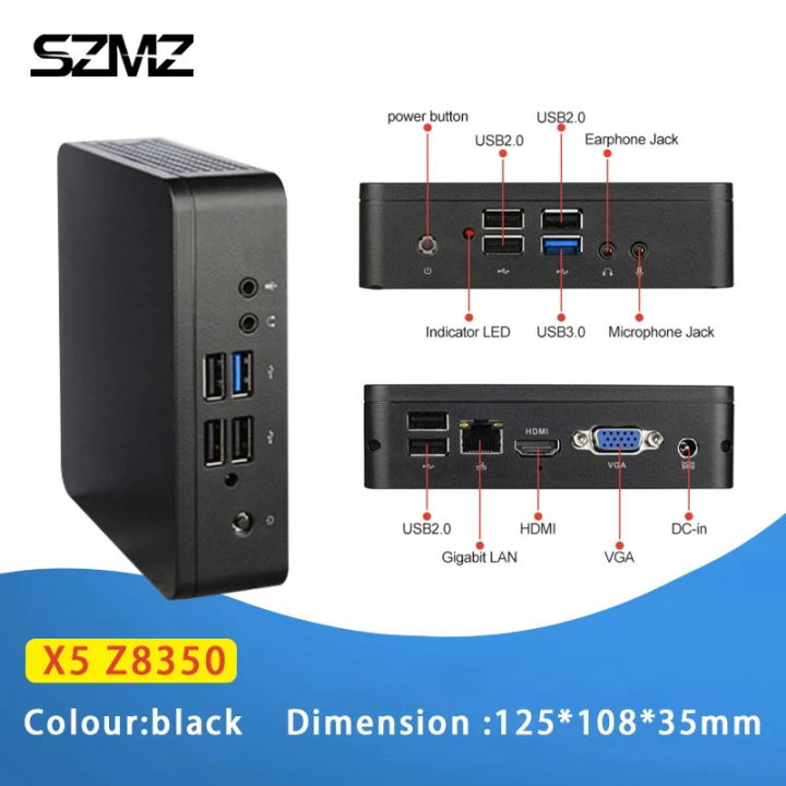 Szmz mini PC X5 z8350 1.92GHz 4GB RAM 64GB SSD wniws 10 Linux support 2.5 inch HDD VGA & HDMI ...