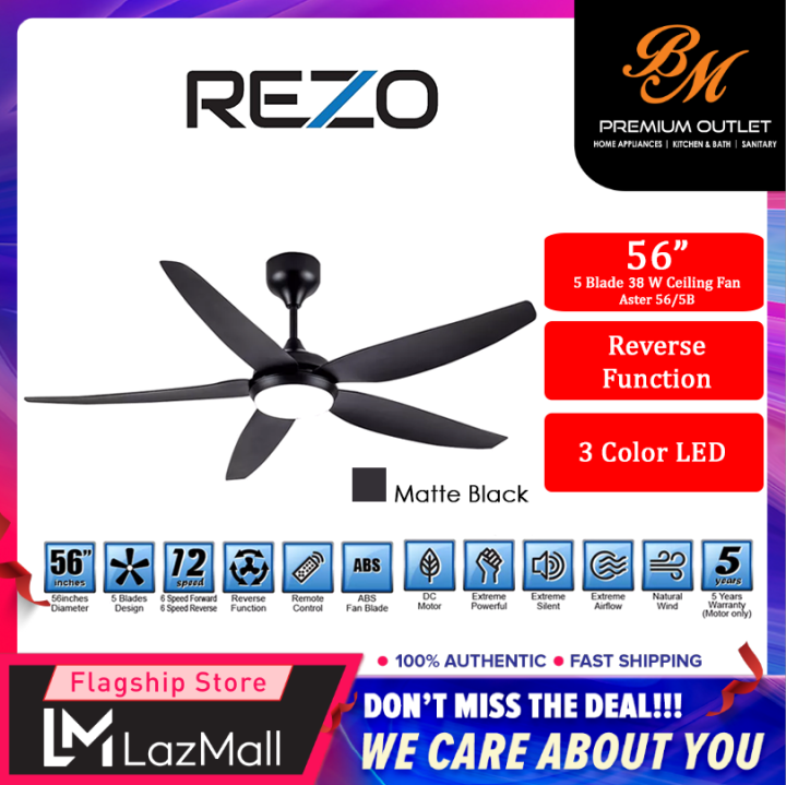 REZO ASTER 56" 3 Colour LED LIGHT DC CEILING FAN 12 Speed Remote ...