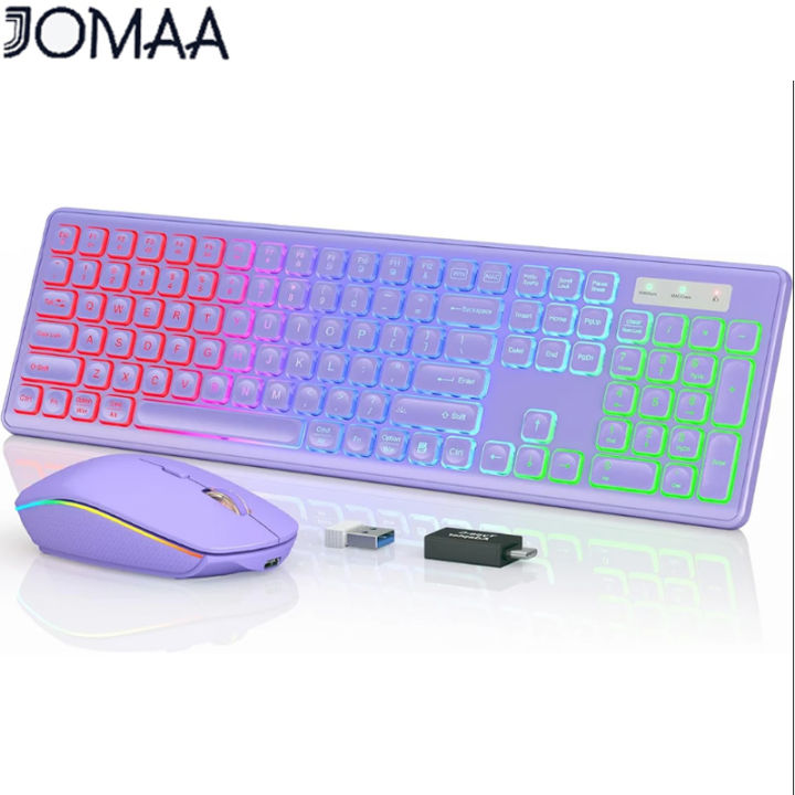 Jomaa Type-c +USB 2.4G Wireless Keyboard Mouse Combo RGB Backlit ...
