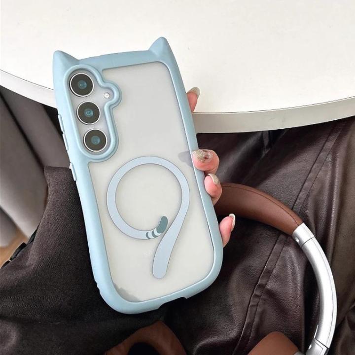 Luxury 3D Cute Cat Ear Magnetic Transparent For Magsafe Case For ...