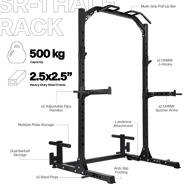 Heavy-Duty Half Squat Rack w/ Landmine, Row Handle, Dips Handles, Bar ...