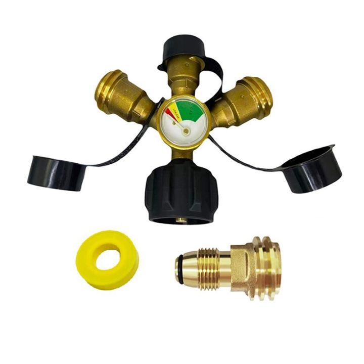 Propane Tank 3 Y Splitter Adapter / with Gauge and Shut-Off Valve, for ...