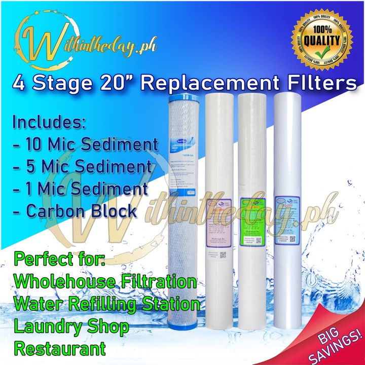 4 Stage Replacement Water Filters 20x2.75 20 inch Cartridge Home ...