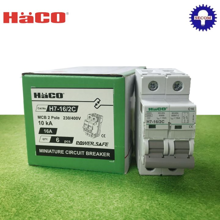 ลูกเซอร์กิต HACO MCB H7-16/2C 2P 16A 230/400V Miniature Circuit Breaker HACO 2P 16A เซอร์กิต ...