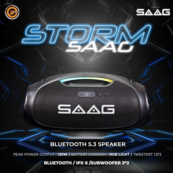 BLUETOOTH SPEAKER (ลำโพงบลูทูธกันน้ำไฟ RGB เบสแน่น 60W.) SAAG STORM (ES244A) RGB BLACK- รับ ...