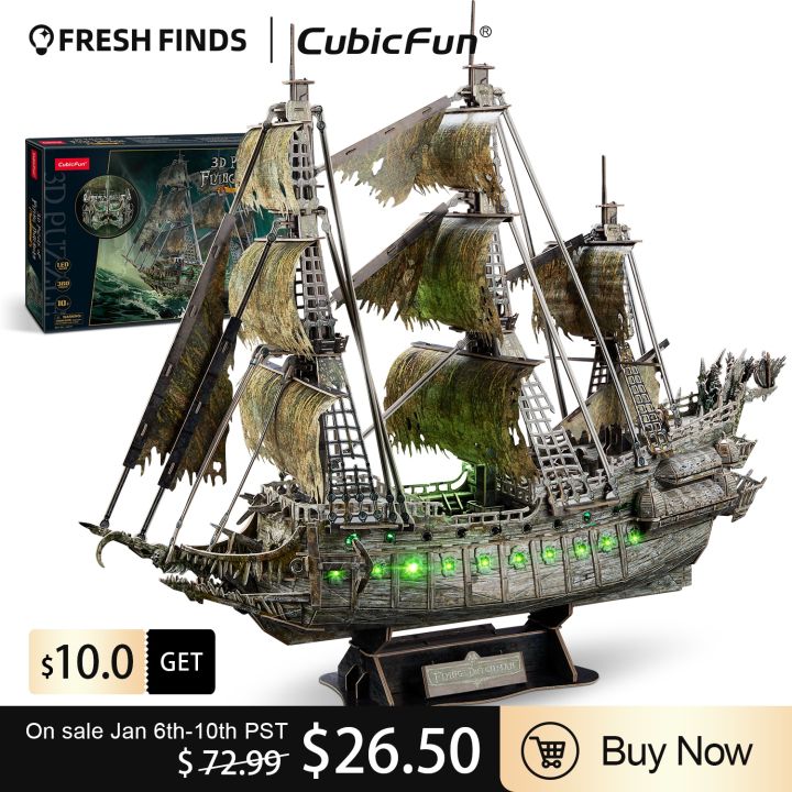 【NOV】 CubicFun 3D Puzzles Green LED Flying Dutchman Pirate Ship Model ...