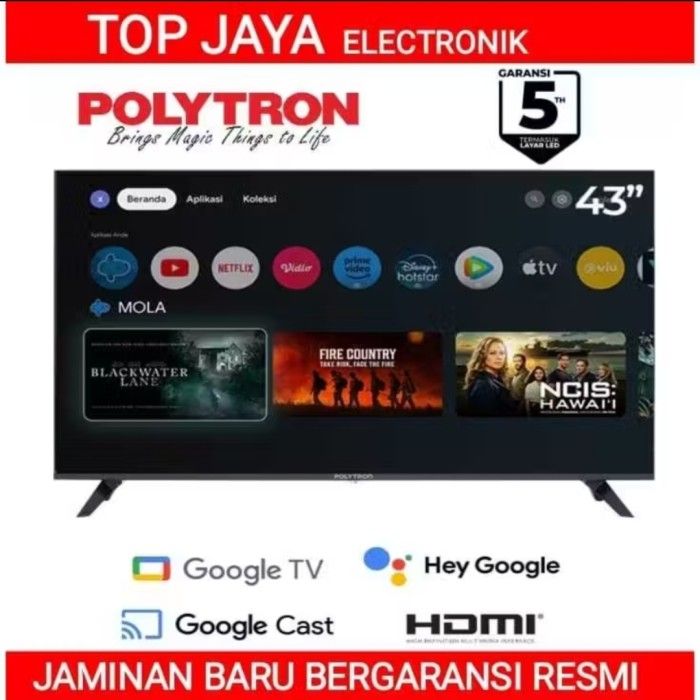 Promo LED TV POLYTRON 43 INCH SMART ANDROID TV GARANSI RESMI - DUS dari Pabrik, Tanpa Breket ...