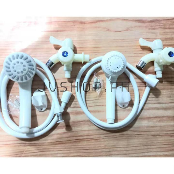 1 SET PVC Plastic Telephone Shower Hose and Holder With Dual Faucet Set ...