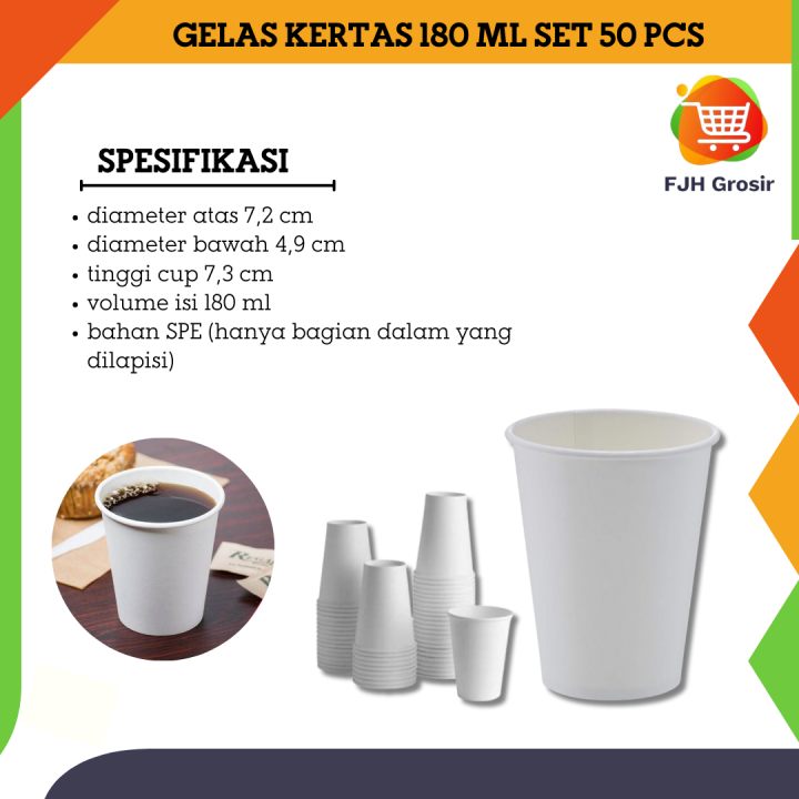 ⭐FJH⭐ HOT PAPER CUP POLOS 6.5OZ COFFEE POLOS / GELAS KERTAS 180ML ISI 50 PCS - 6.5oz polos ...