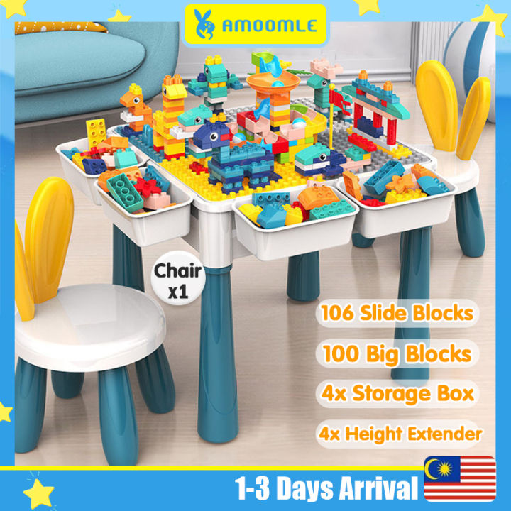 Multi-Function Building Blocks Table For Kids Learning Playing Study Drawing Compatible Duplo ...