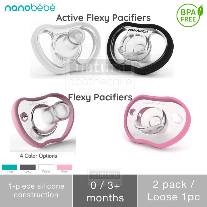 Nanobebe Active / Flexy Baby Pacifier 100% Silicone Puting Bayi, 0 ...