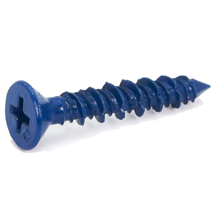 100PCS 3/16 X 1-1/4In Blue Flat Concrete Diamond Point Screw Anchor Set ...