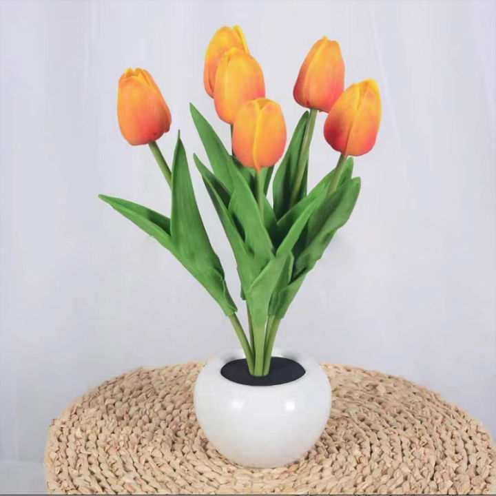JJT [จัดส่งฟรี]ดอกไม้ปลอม Tulip ช่อดอกไม้เทียมไฟกลางคืนโคมไฟตกแต่งบ้าน ...