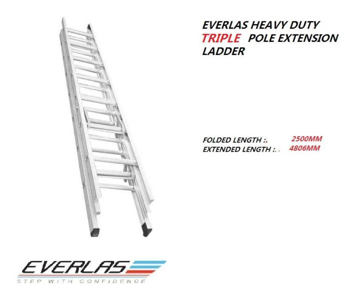 Everlas ET08DR 15 Rungs Heavy Duty Triple Extension Ladder ~8'X8'X8 ...