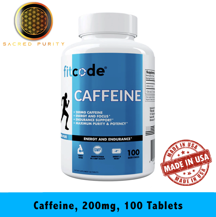 fitcode, Caffeine คาเฟอีนแบบเม็ด, 200 mg, 100 Tablets - [EXP 08/2025] | Lazada.co.th