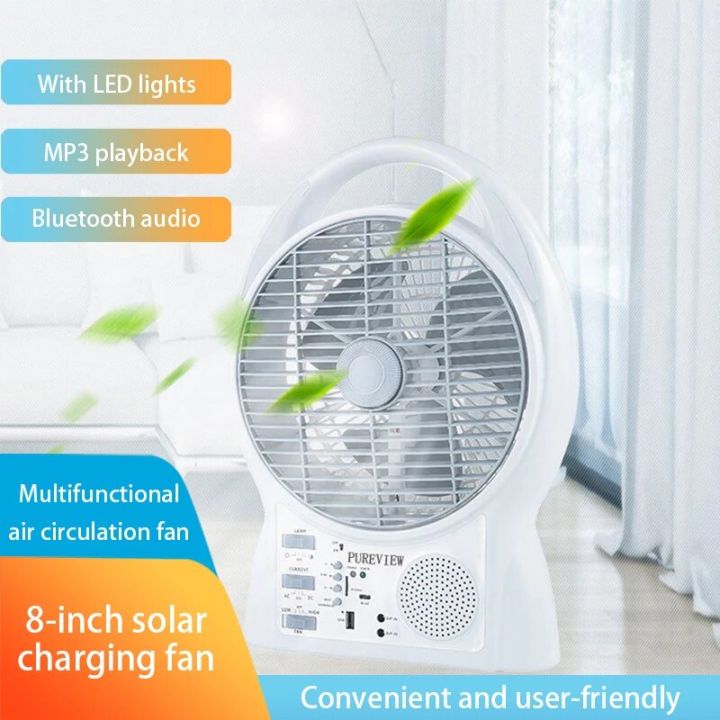 8-Inch Portable USB Solar Rechargeable Fan, Multifunctional with LED ...