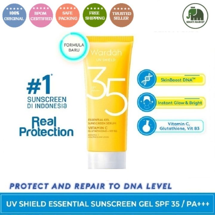 ֍SEHATI֎ Wardah UV Shield Essential Sunscreen Gel SPF 35 PA+++ 40ml ...