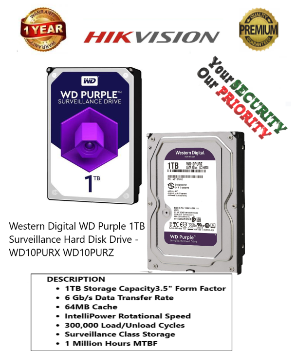 Western Digital WD Purple 1TB Surveillance Hard Disk Drive - WD10PURX WD10PURZ for CCTV ...