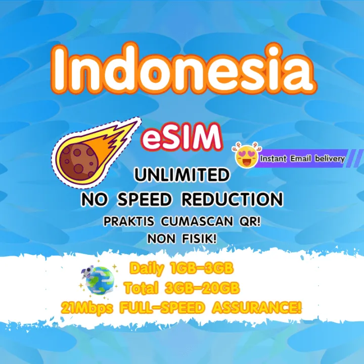 Indonesia 1-30Days eSIM Unlimited | Instant 24h Email Delivery | High Speed Data Total 3GB/5GB ...