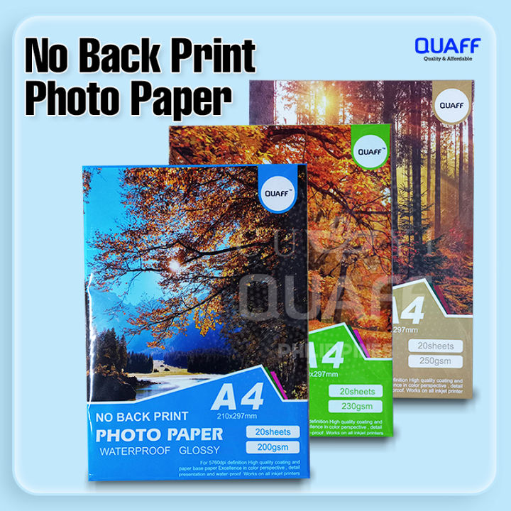 Quaff No Back Print Photo Paper Inkjet Glossy A4 Size 200gsm & 230gsm 20 Sheets Pack | Lazada PH